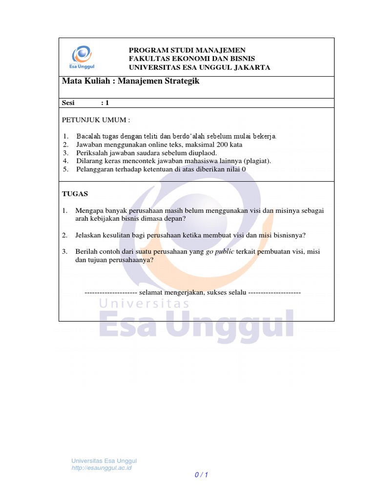 Tugas Manajemen Strategik Sesi Ke - 2 | PDF | Karier & Perkembangan | Bisnis