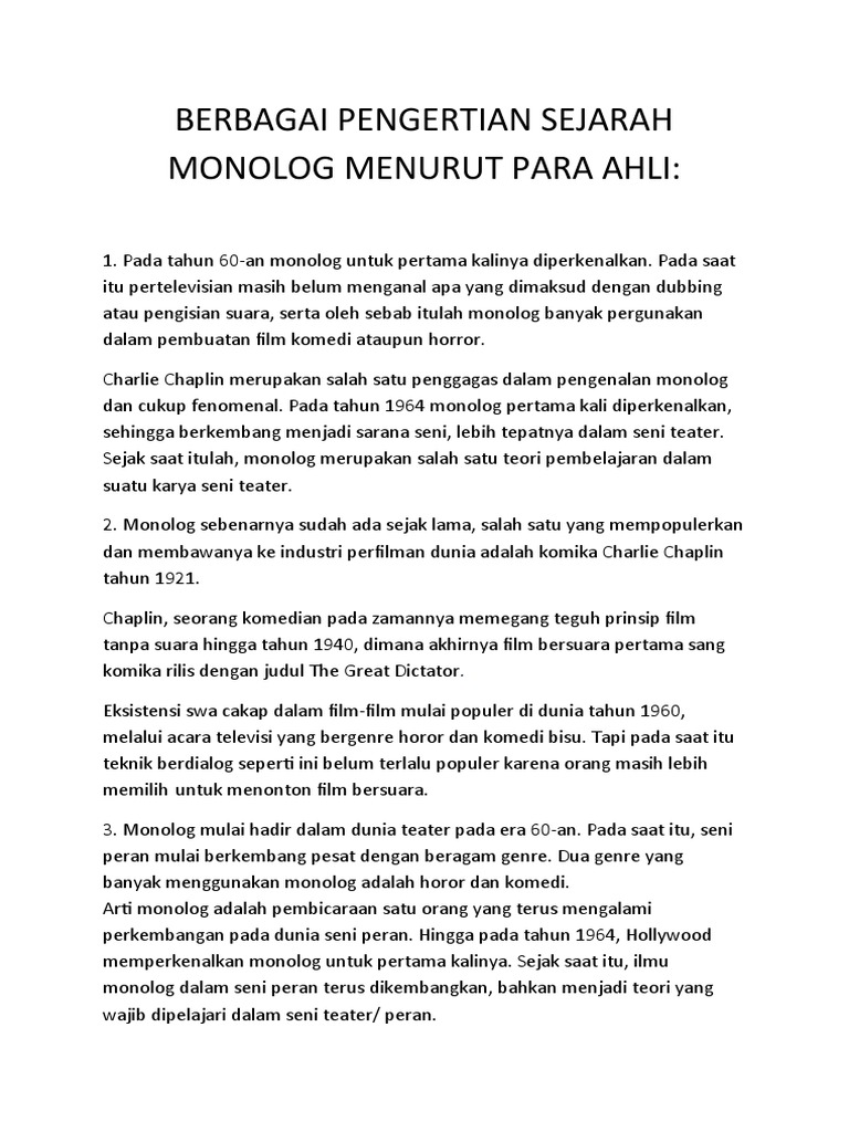 Sejarah dan Perkembangan Monolog | PDF | Seni | Klasik