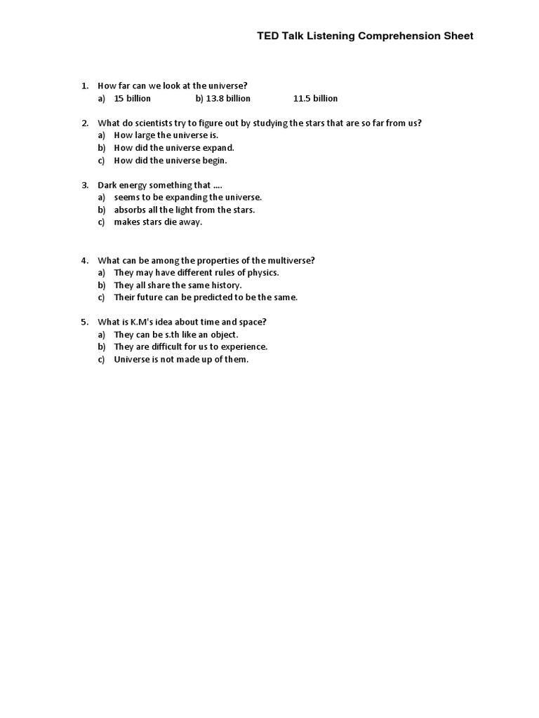TED Talk Listening Comprehension Sheet | PDF | Philosophy | Science ...