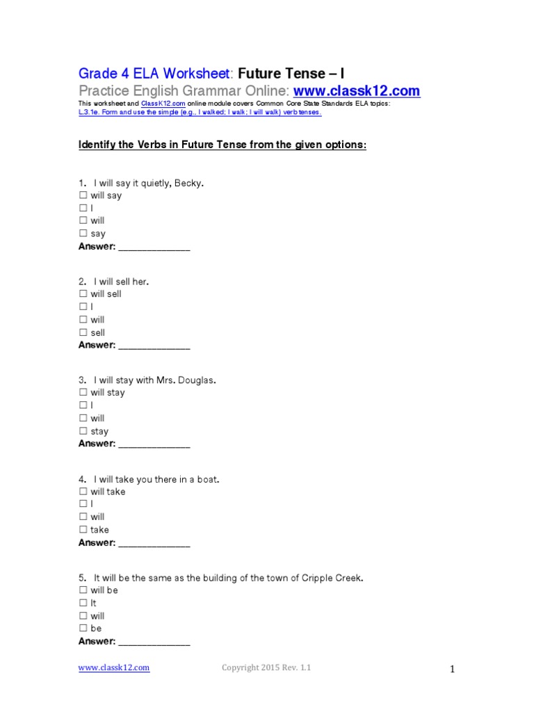 Grade 4 ELA Worksheet:: Practice English Grammar Online | PDF ...