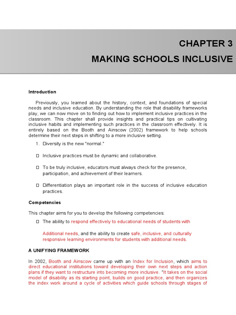 Chapter 3 Making Schools Inclusive | PDF | Differentiated Instruction ...