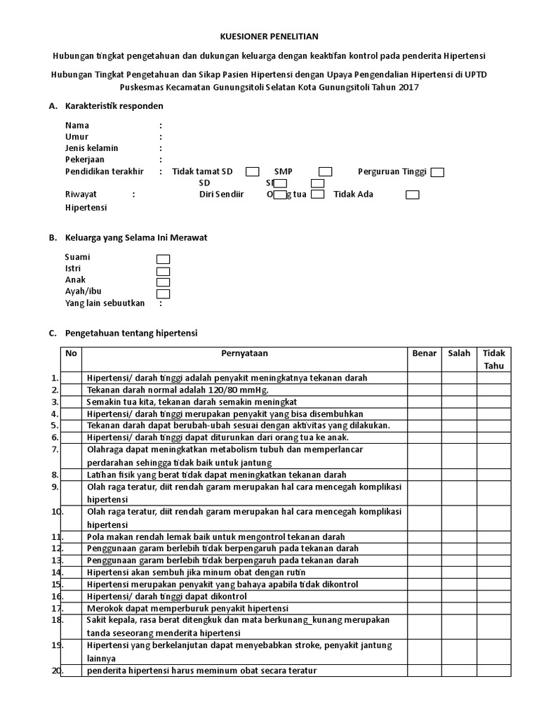 Kuisioner Hipertensi | PDF | Pengembangan Diri | Gaya Hidup
