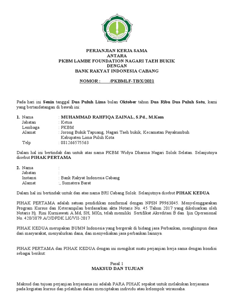Contoh MOU BRI | PDF