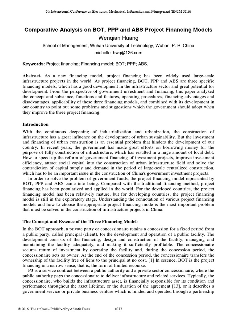 Comparative Analysis On BOT, PPP and ABS Project Financing Models | PDF ...