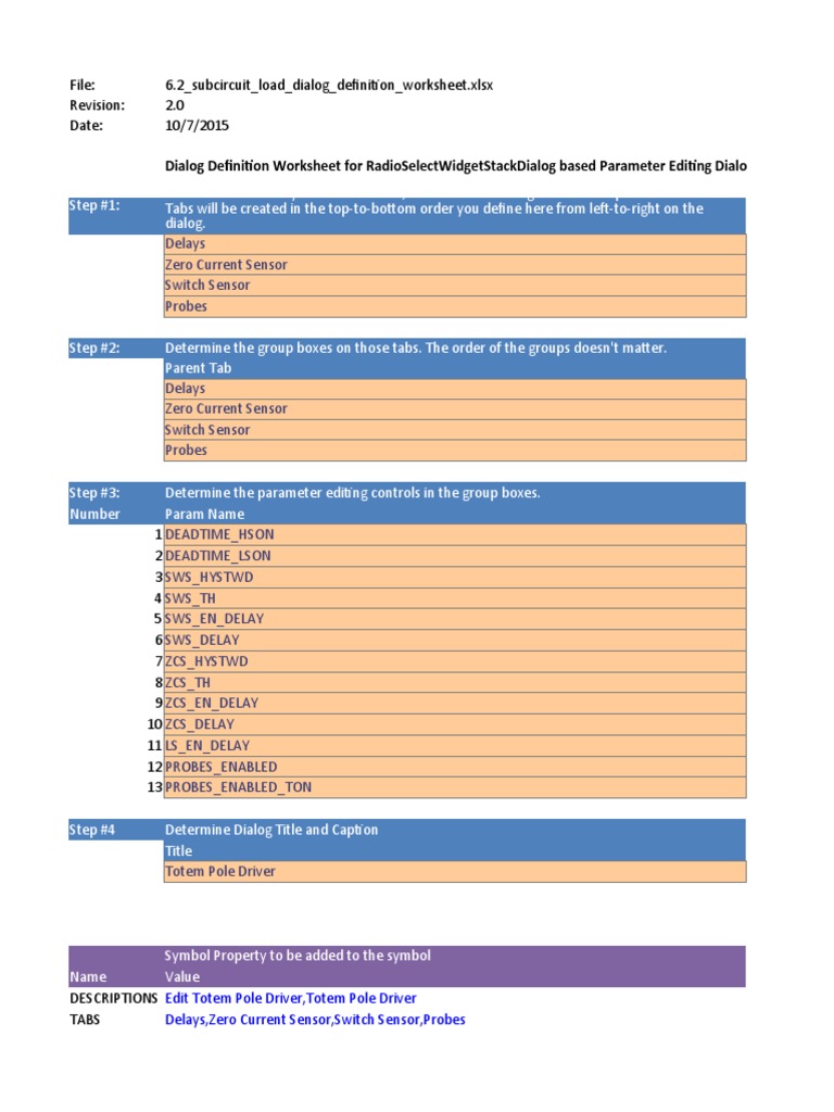 Dialog Definition Worksheet For Radioselectwidgetstackdialog Based Parameter Editing Dialogs ...
