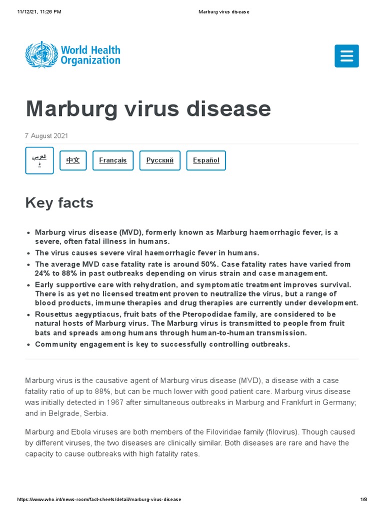 Marburg Virus Disease: Key Facts | PDF | Infection | Transmission ...