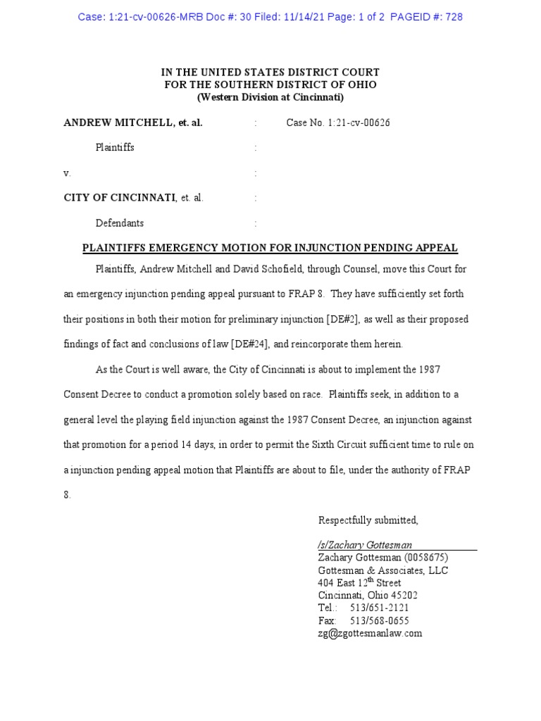 Emergency Injunction Granted in Cincinnati | PDF | Injunction | United ...