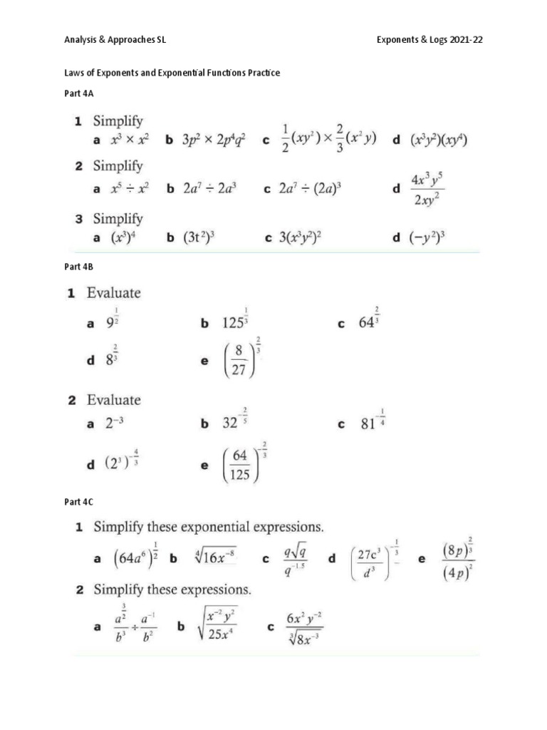 Analysis & Approaches SL Exponents & Logs 2021-22 | PDF | Technology ...