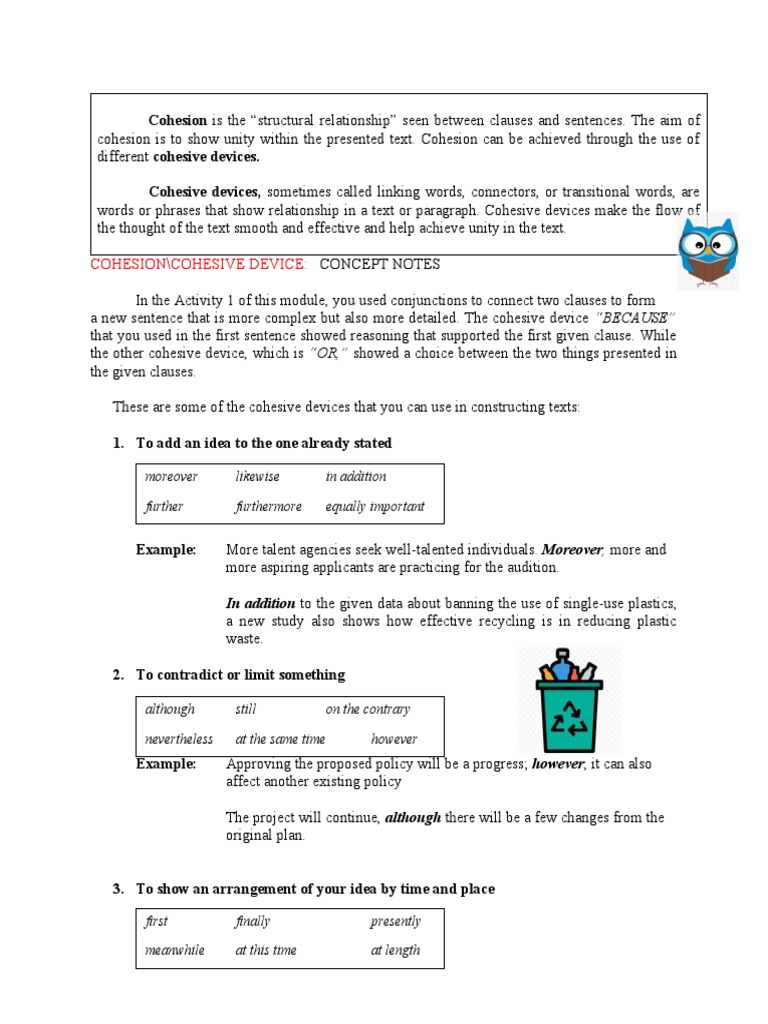 Cohesive Devices, Sometimes Called Linking Words, Connectors, or Transitional Words, Are | PDF ...