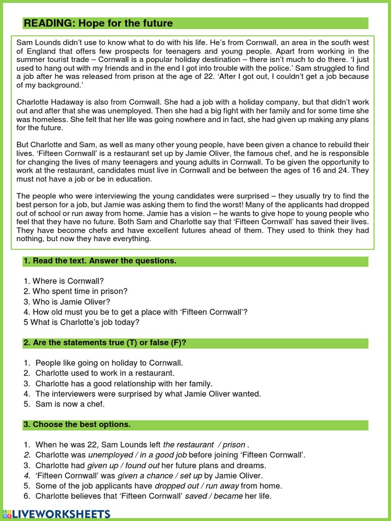 READING: Hope For The Future: 1. Read The Text. Answer The Questions | PDF
