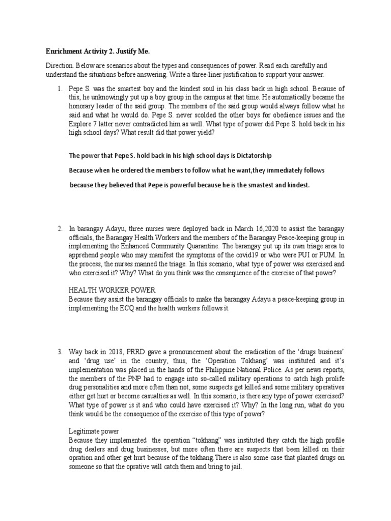 Enrichment Activity 2. Justify Me | PDF