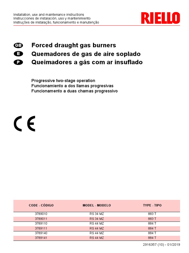 Riello Rs 34 MZ - RS44MZ Manual | PDF | Boiler | Combustion