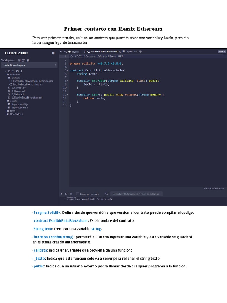 Primer Contacto Con Remix Ethereum | PDF | Compilador | Script Java