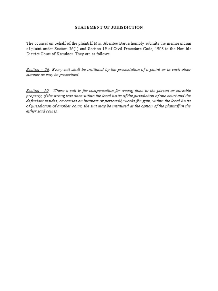 Statement of Jurisdiction for Plaintiff | PDF