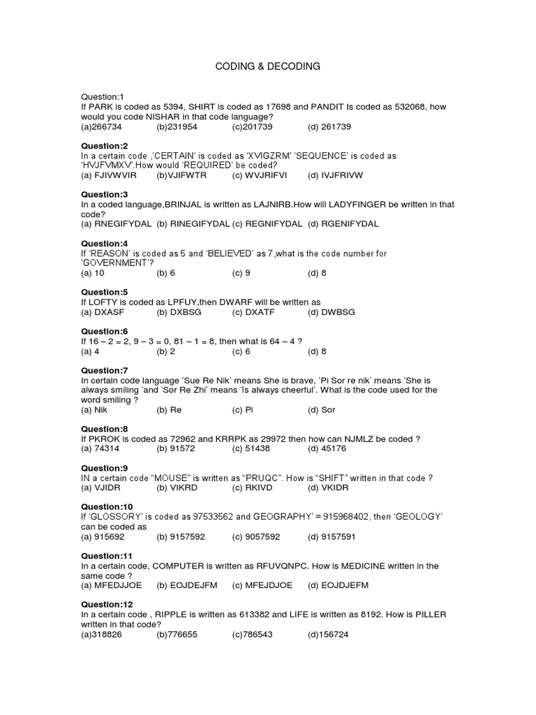 Coding & Decoding | PDF