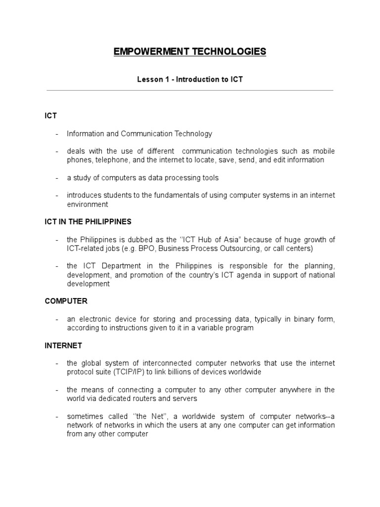 Empowerment Technologies Notes | PDF | World Wide Web | Internet & Web