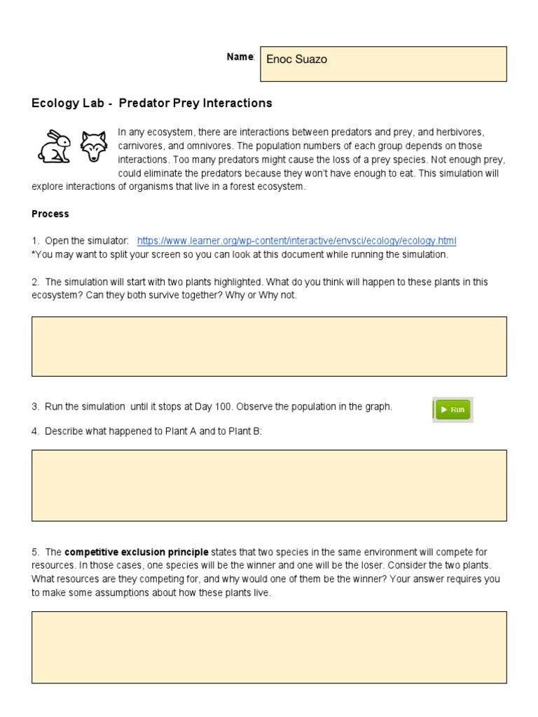 Lab #5 - Predator-Prey Relations | PDF | Predation | Herbivore