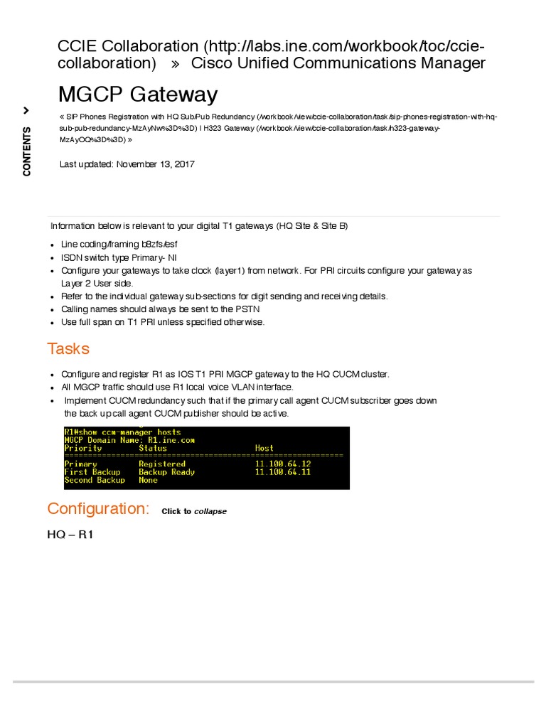 MGCP Gateway: Collaboration) Cisco Unified Communications Manager ...