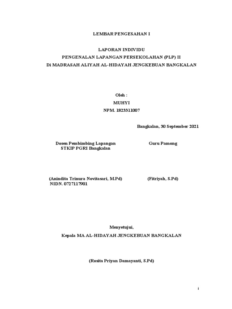 Laporan Individu PLP 2 MUHYI | PDF | Sains & Matematika | Seni