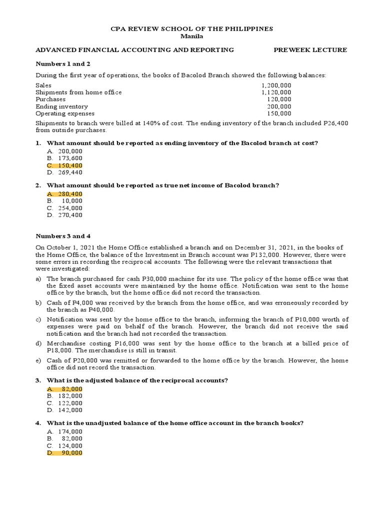 Advanced Financial Accounting and Reporting Preweek Lecture | PDF ...