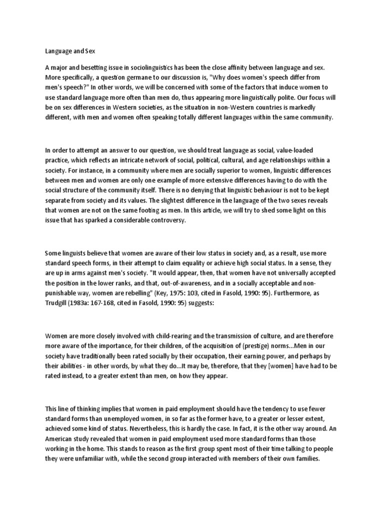 Materi Language And Sex Pdf Linguistics Sociolinguistics