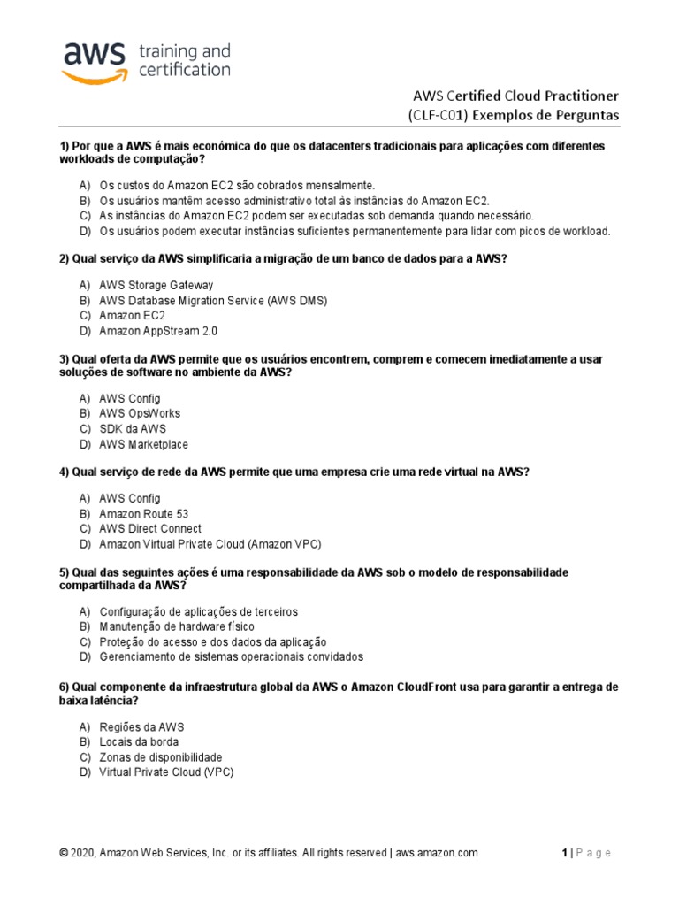 AWS Certified Cloud Practitioner - Sample Questions | PDF | Rede de ...