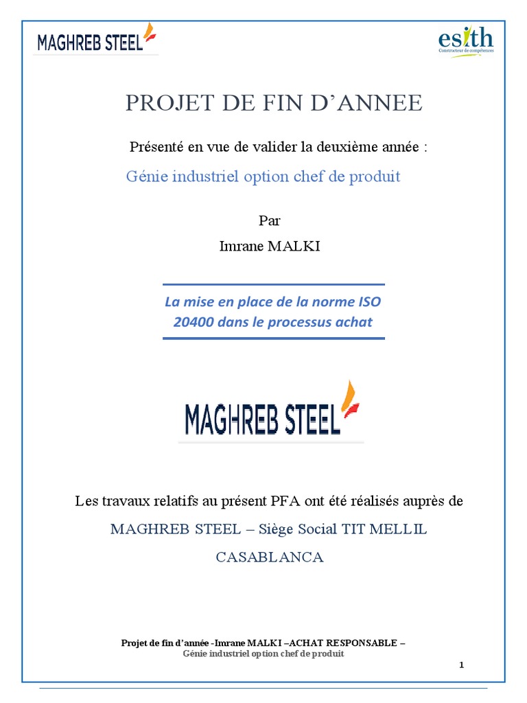 Pfa Imrane Malki | PDF | Laminage | Responsabilité sociétale des entreprises