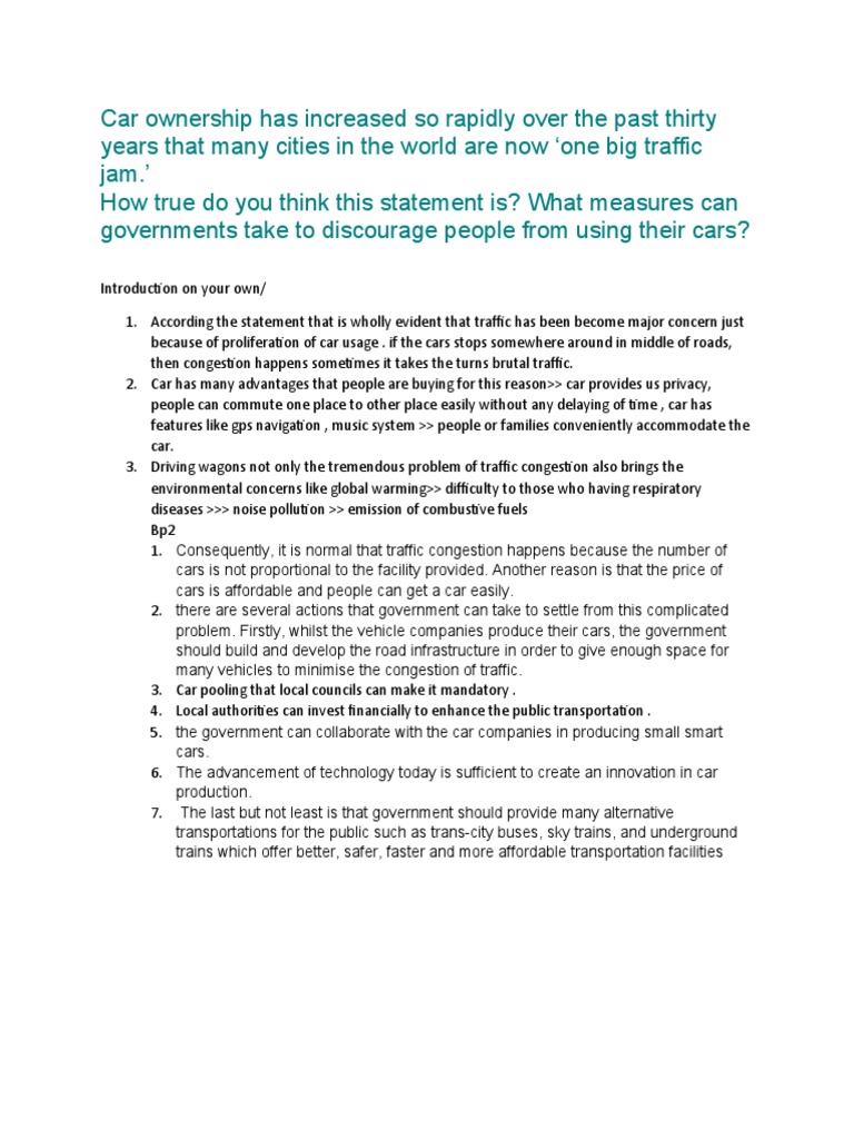 Car Ownership Has Increased So Rapidly Over The Past Thirty Years That ...