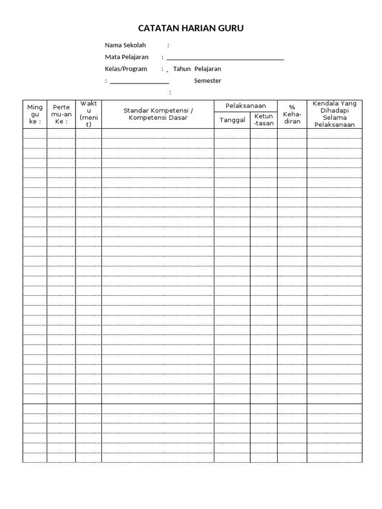 A.3. Contoh Format Catatan Harian Guru Dalam Proses Pembelajaran | PDF