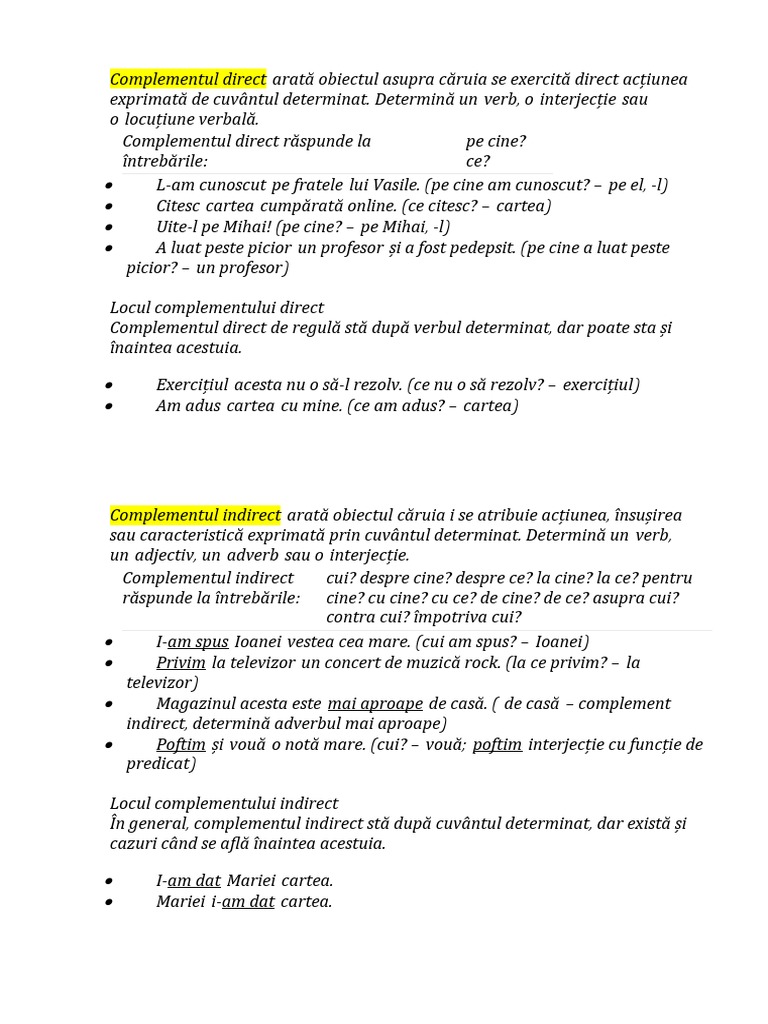 Complementul Direct Și Indirect | PDF