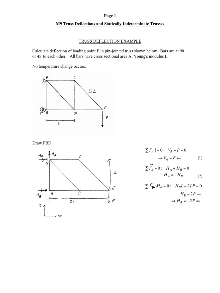 M9 Truss Deflections and Statically Indeterminate Trusses | PDF | Truss | Force