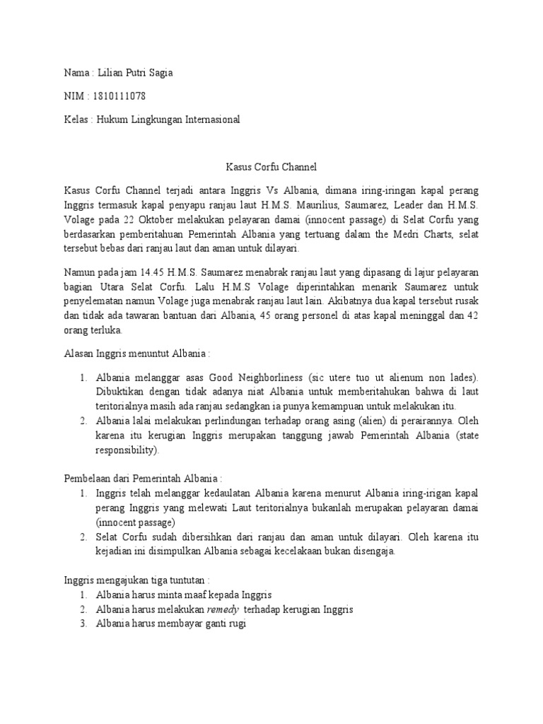 Tanggung Jawab Albania dalam Kasus Corfu | PDF | Hukum