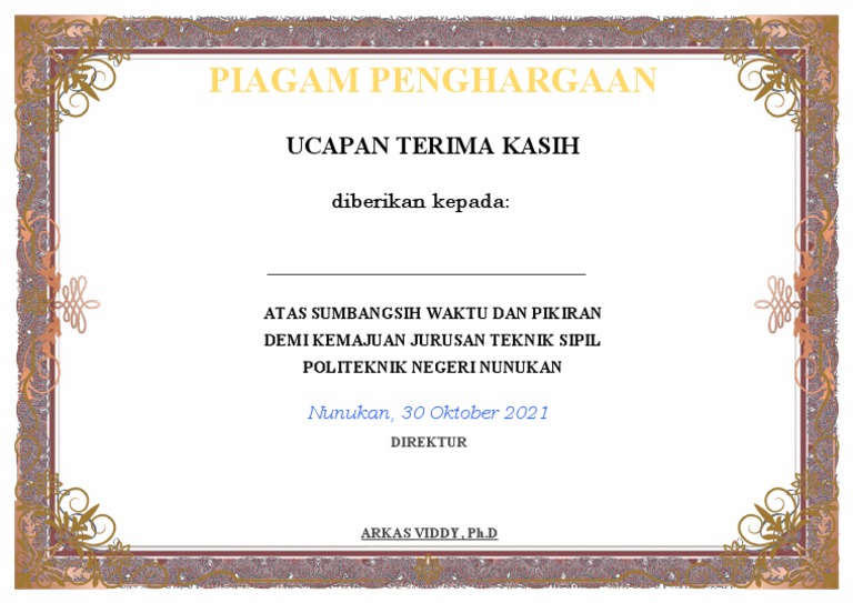 Piagam Penghargaan | PDF