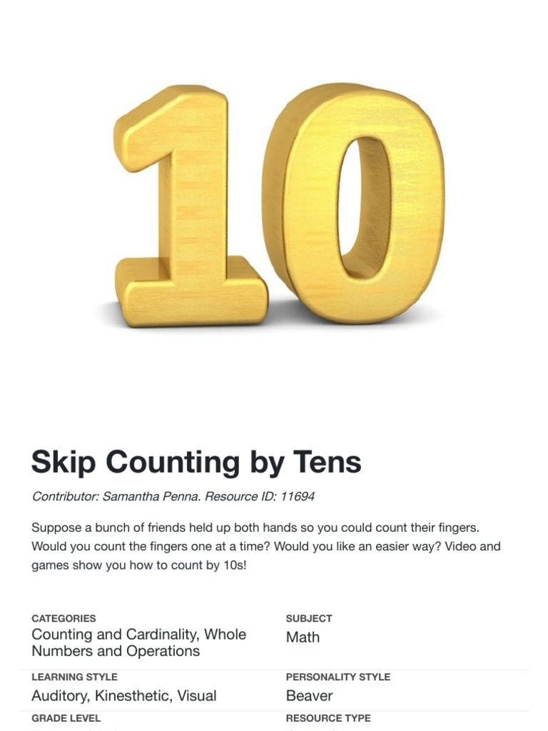 Skip Counting by Tens | PDF | Learning