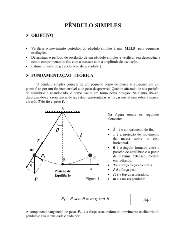 Pêndulo Simples | PDF | Pêndulo | Massa