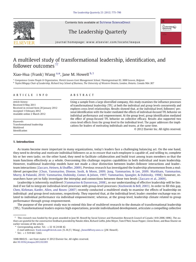 A Multilevel Study of Transformational Leadership, Identification, and ...