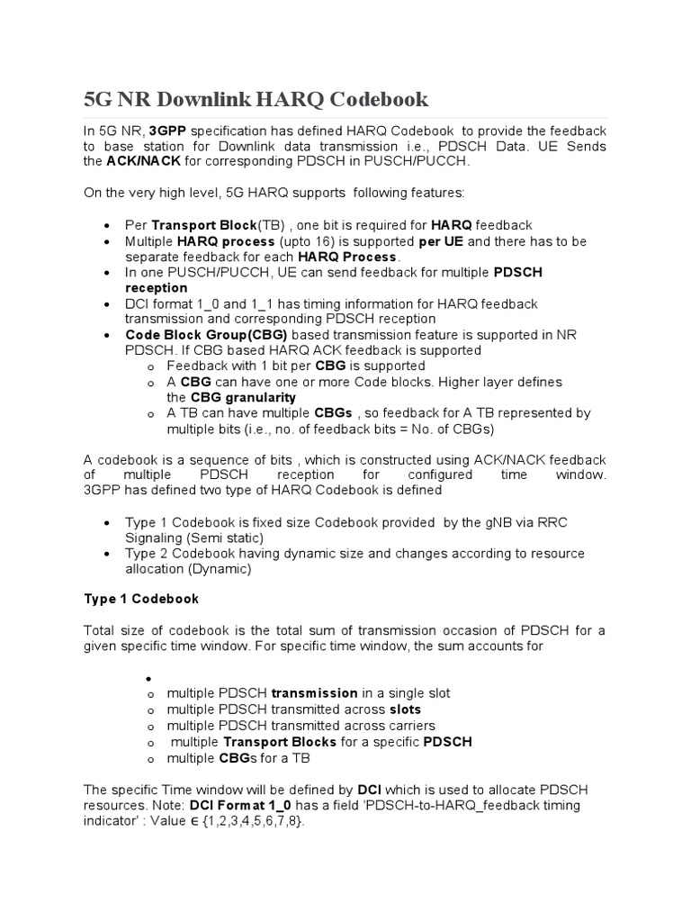 5G NR Downlink HARQ Codebook Overview | PDF | Transmission Control ...