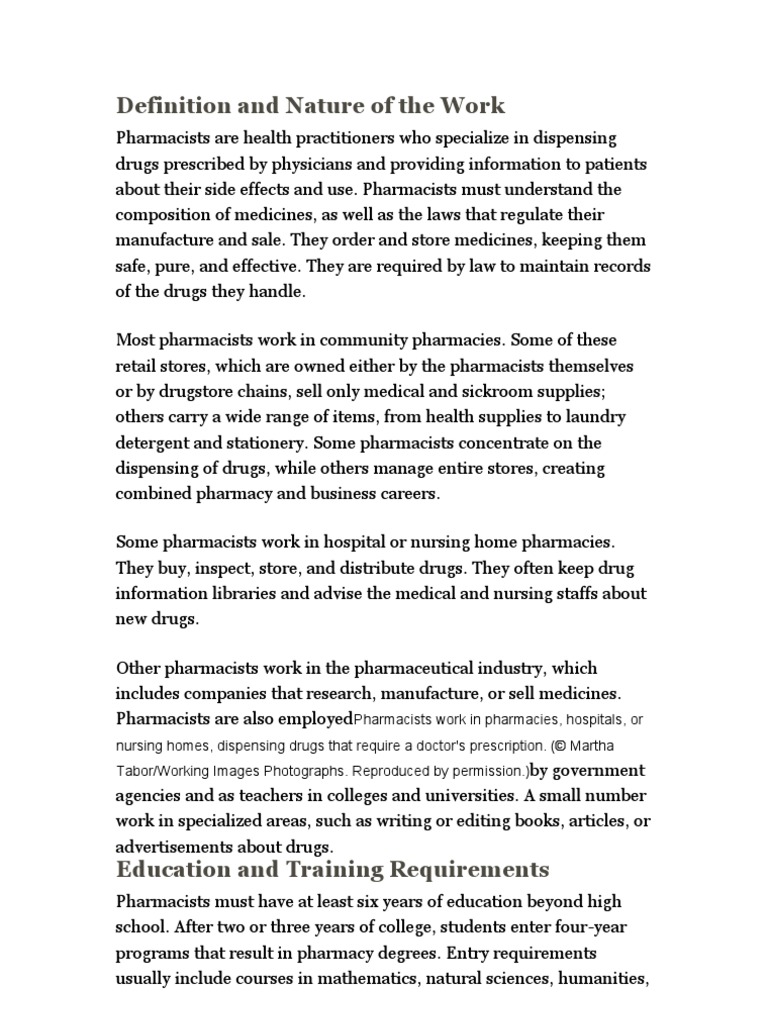 Definition and Nature of The Work | PDF | Pharmacy | Pharmacist