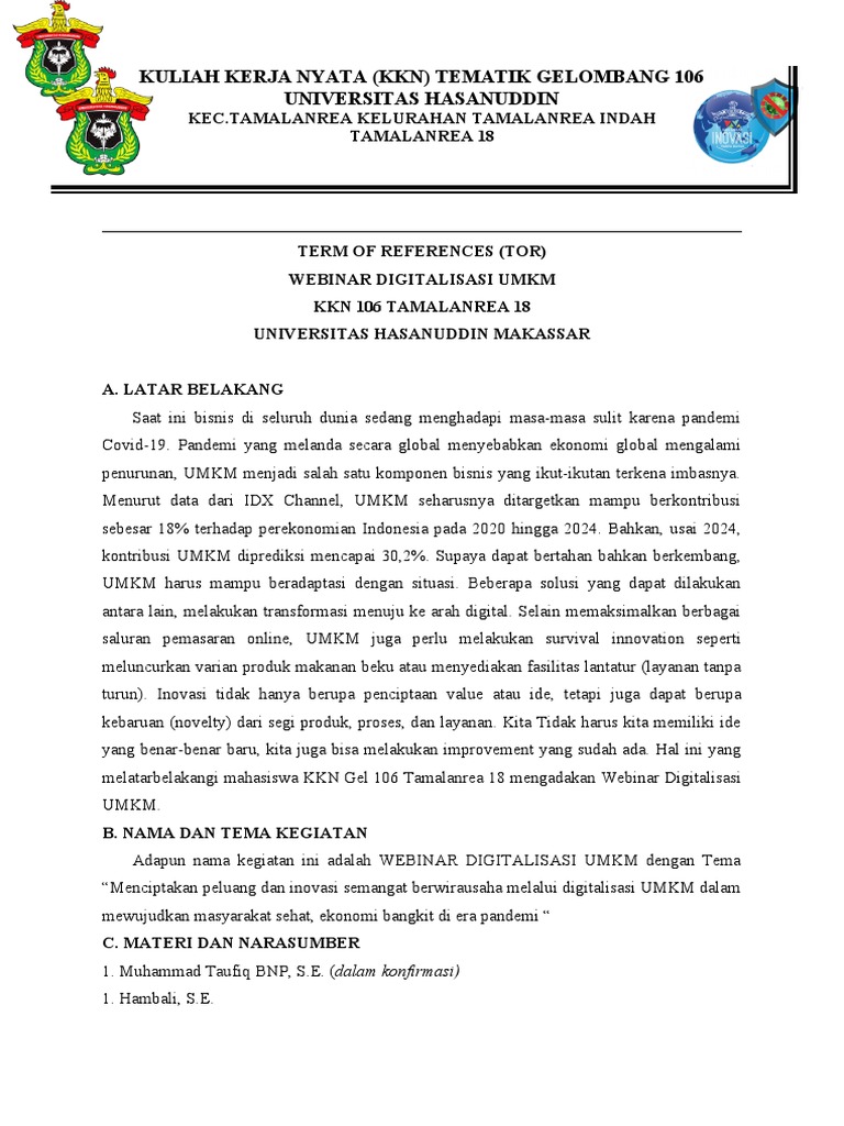 Tor Webinar Umkm | PDF