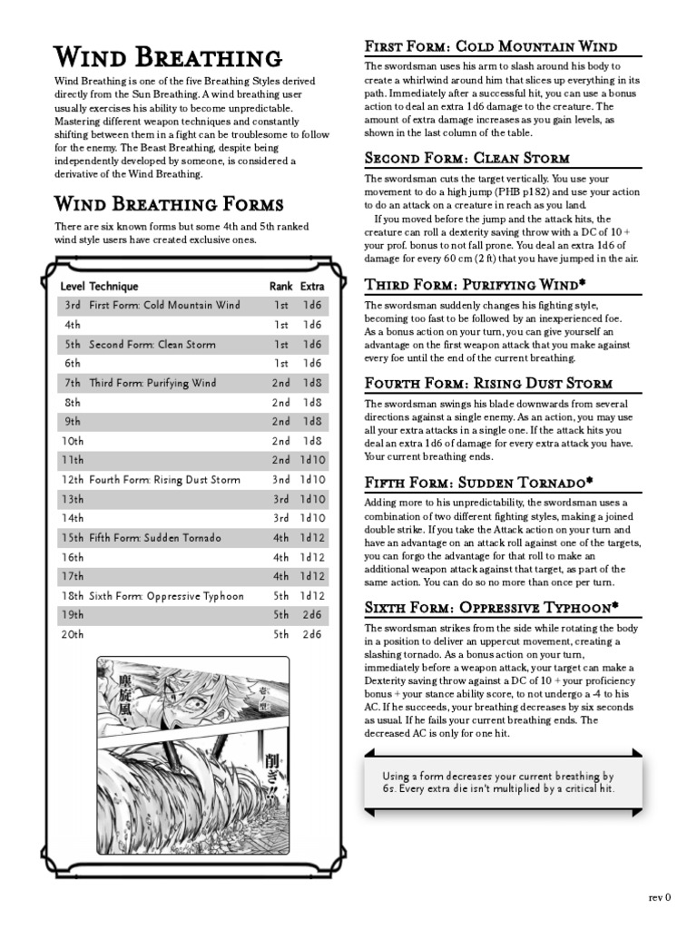 Wind Breathing (5E D&D Class Supplement) - GM Binder | PDF | Swordsmanship