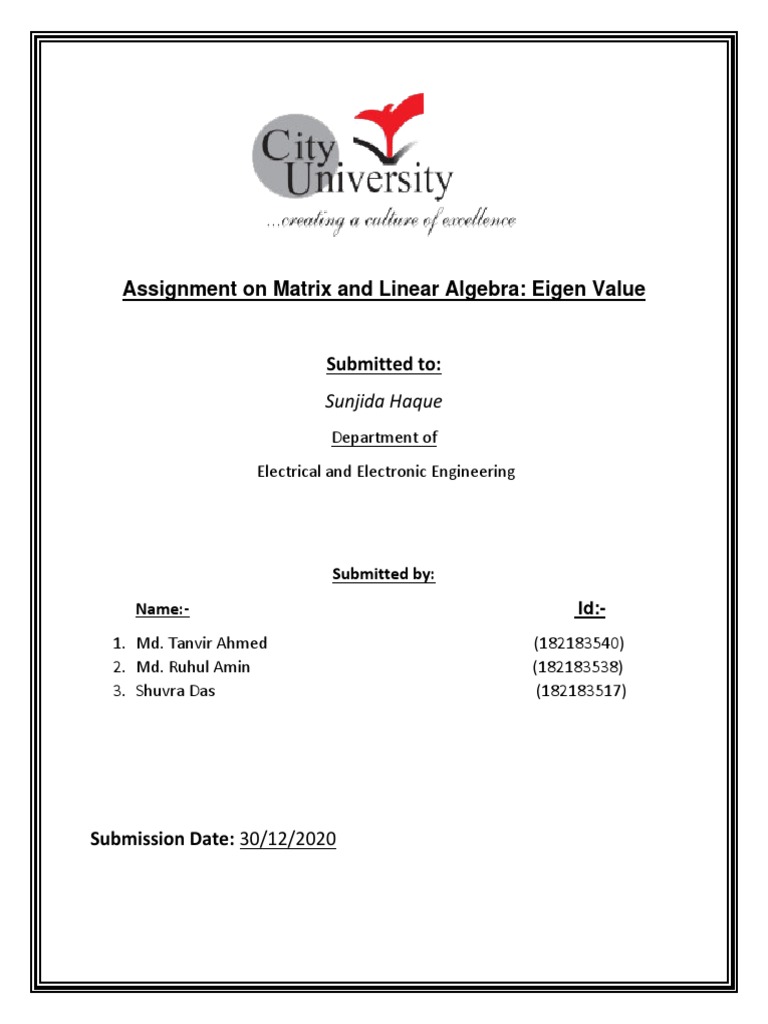 Assignment On Matrix And Linear Algebra Eigen Value Sunjida Haque 4205