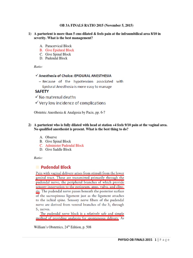 A. Paracervical Block C. Give Spinal Block D. Pudendal Block | PDF ...