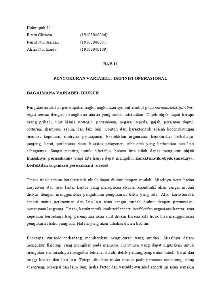 Pengukuran Variabel dan Operasionalisasi | PDF