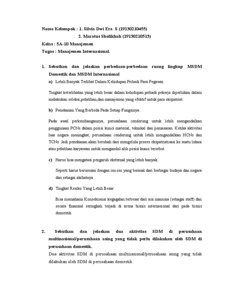 MSDM Internasional | PDF | Bisnis