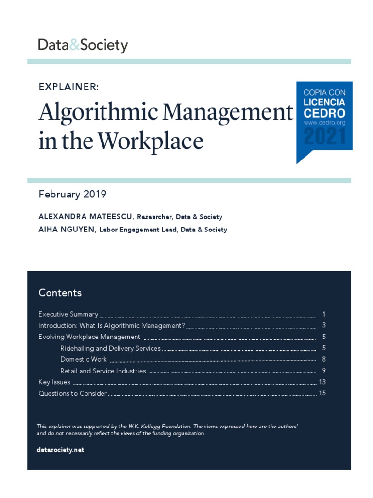 Algorithmic Management | PDF | Employment | Automation