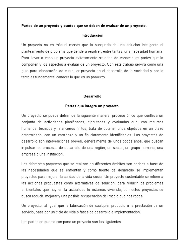 Partes de Un Proyecto | PDF | Planificación | Evaluación