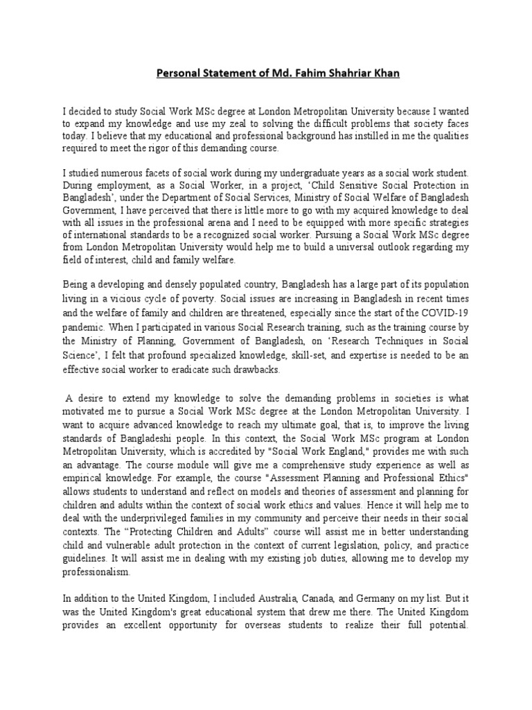 SOP For Social Work | PDF | Social Work | Academic Degree