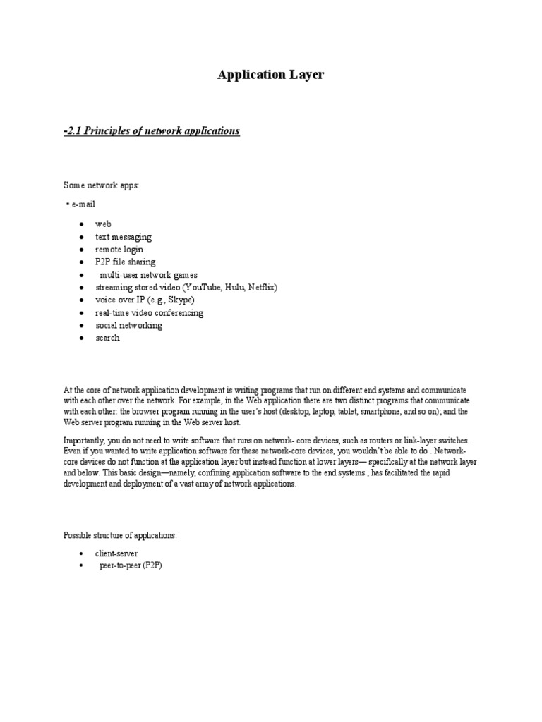 Application Layer: - 2.1 Principles of Network Applications | PDF | Hypertext Transfer Protocol ...
