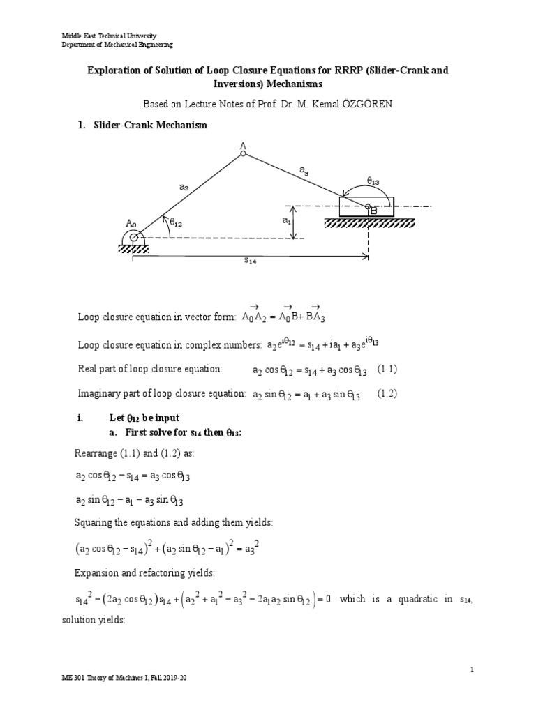 Exploration of Solution of Loop Closure Equations For RRRP (Slider ...