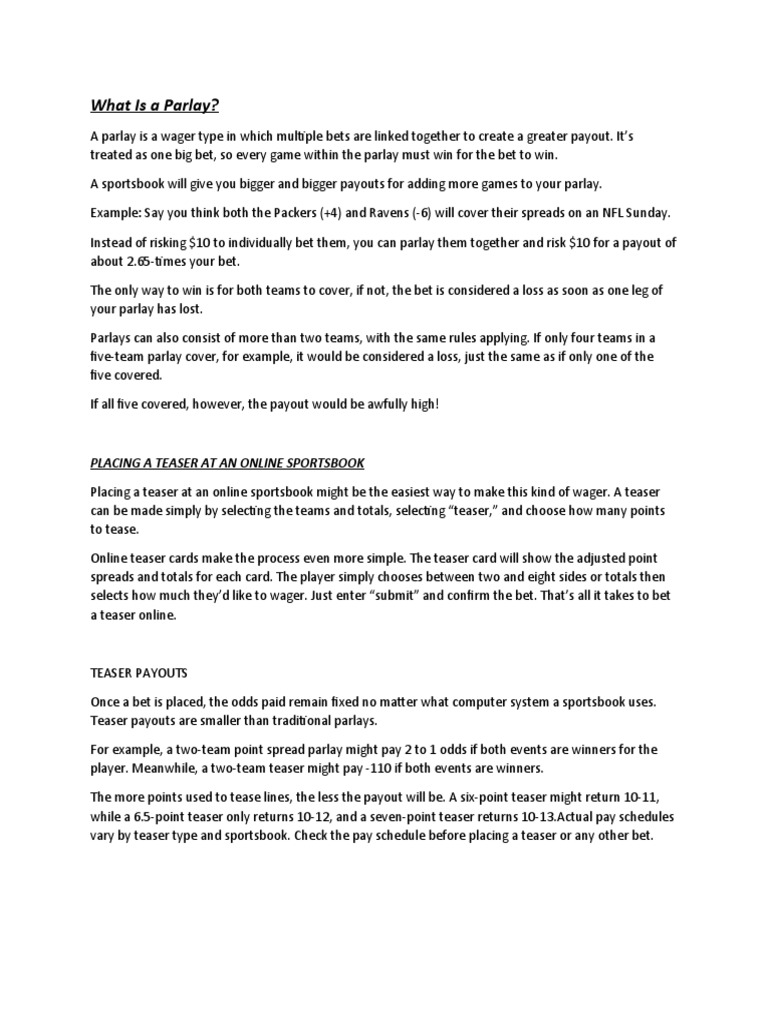 What Is A Parlay?: Placing A Teaser at An Online Sportsbook | PDF ...